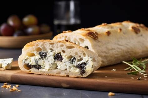 Premium Ai Image Ciabatta Slice Displaying Gorgonzola And Figs Layer