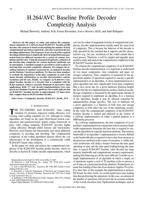 h 264 avc baseline profile decoder complexity analysis pdf h 264