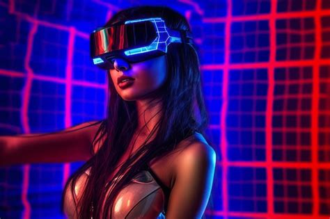 Premium Ai Image Heavily Stylized Portrait Of A Woman Immersed In A Vr Headset Simulation