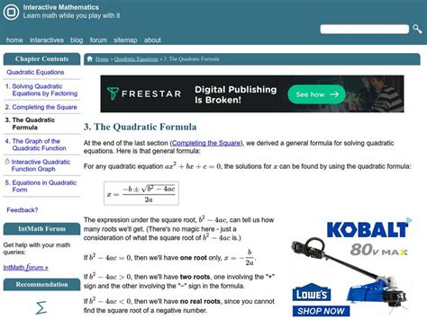 Interactive Mathematics Quadratic Formula Origin Examples