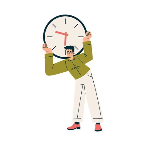 Multitasking Man Character Doing Multiple Task Carry Clock On His Back