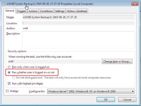 How To Get The Scheduled Backup Task Run When Not Logged On