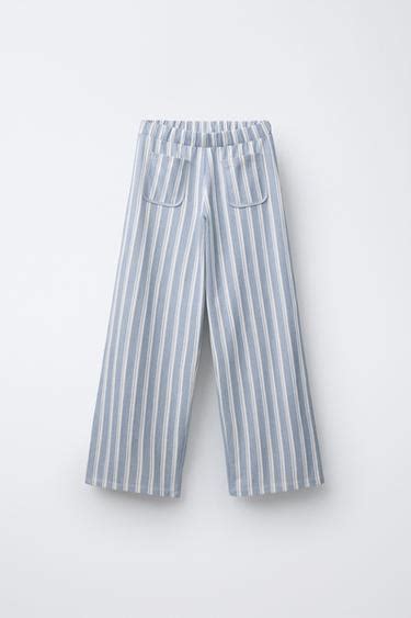 Striped Trousers With Trimmed Pockets Blue Zara Australia
