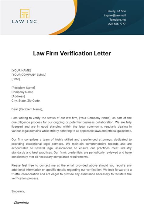 Free Law Firm Verification Letter Template To Edit Online