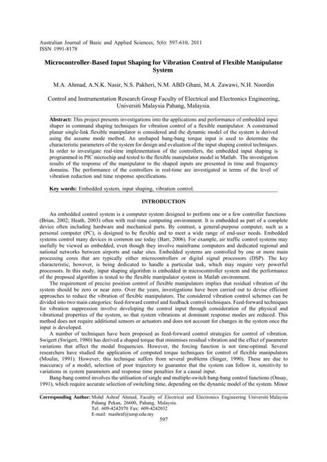 Pdf Microcontroller Based Input Shaping For Vibration Control Of