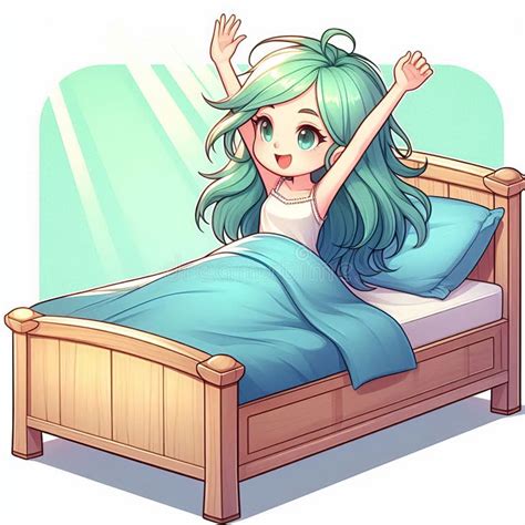 Anime Girl Waking Up In Bed Illustration Image Is Generated Using Ai Stock Illustration