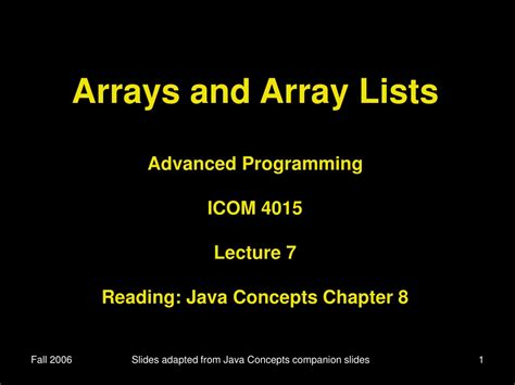 Ppt Arrays And Array Lists Advanced Programming Icom 4015 Lecture 7 Reading Java Concepts