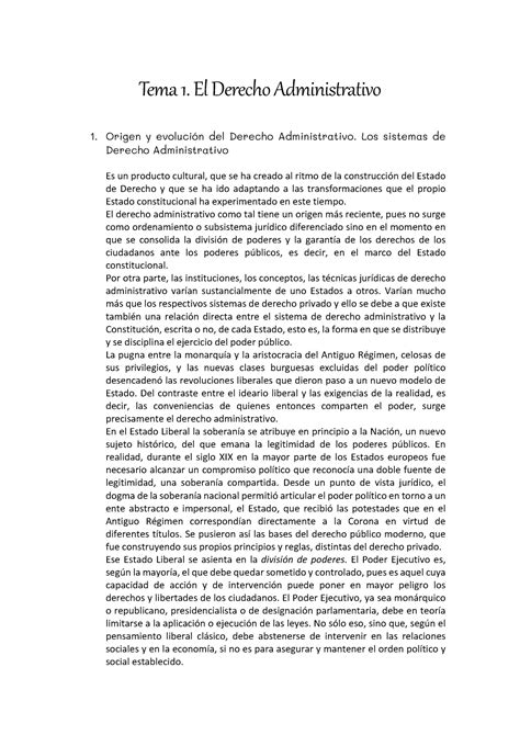 Tema 1 D Admin Tema 1 El Derecho Administrativo Origen Y Evolución