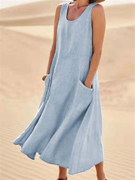 Loose Solid Color Sleeveless Tank Maxi Dress Long Dress Casual Summer