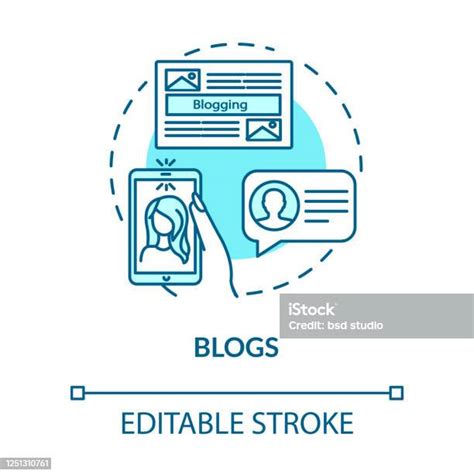 블로그 개념 아이콘입니다 인터넷 스트리밍 소셜 미디어 네트워크 블로그 아이디어 얇은 라인 일러스트 바이럴 마케팅을 위해