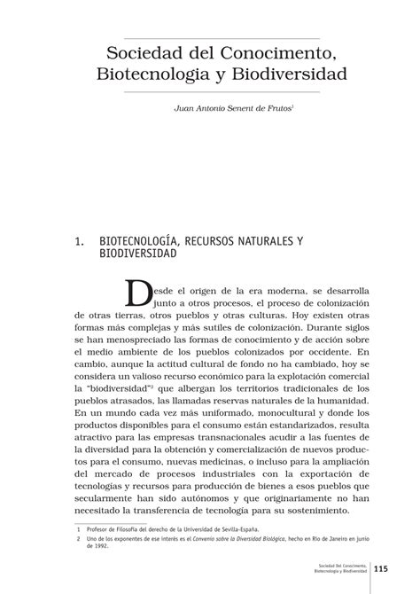 Pdf Sociedad Del Conocimento Biotecnologia Y Biodiversidad