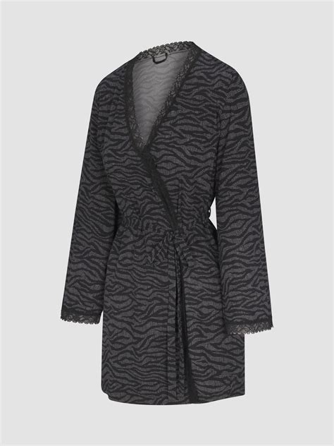 Snug Hug Short Robe In Black And Multi Savage X Fenty