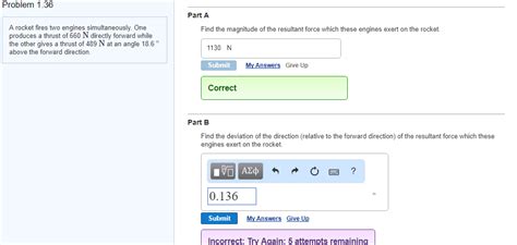 Solved Problem 136 Part A A Rocket Fires Two Engines