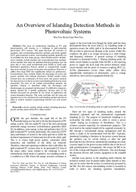 an overview of islanding detection methods in photovoltaic systems copy
