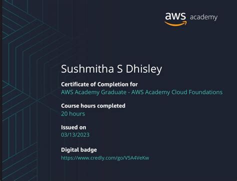 Sushmitha S Dhisley On Linkedin Hey I Completed A Course On Aws