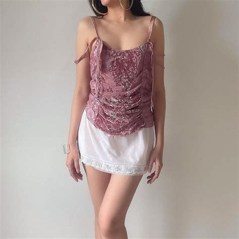 Vintage Dusty Purple Floral Mesh Cami Top Size L Depop Cami Tops
