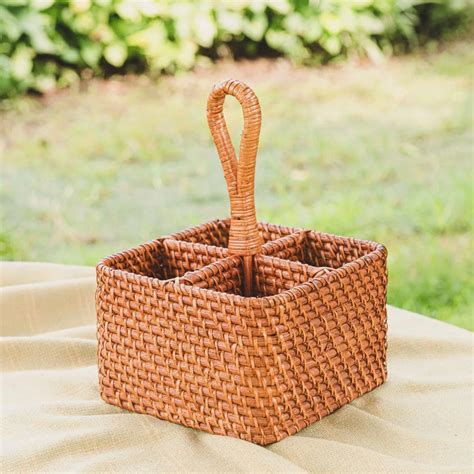 Rattan Tabletop Utensil Caddy Natural Artisan Home