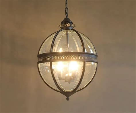 Dhl Vintage Loft Globe Pendant Lights Wrought Iron Glass Shade Round