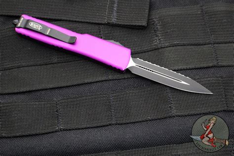 Microtech Utx 70 Double Edge Otf Violet Handle Black Full Serrated