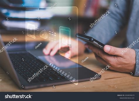 Businessman Migrates File System Network Internet Stock Photo