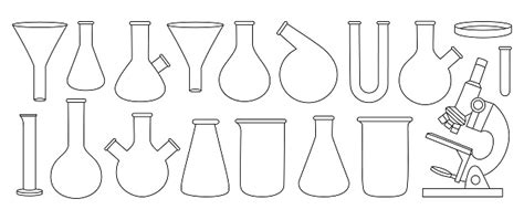 실험실 유리 제품 개요 세트입니다 화학 및 의학 실험실 측정 장비 원뿔 플라스크 유리 비커 필터 깔때기 U 튜브 현미경 0명에 대한 스톡 벡터 아트 및 기타 이미지 Istock