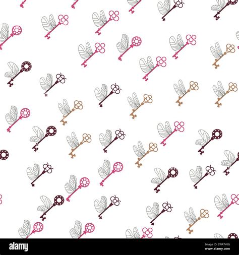 Seamless Pattern With Magic Keys With Wings Stock Vector Image And Art