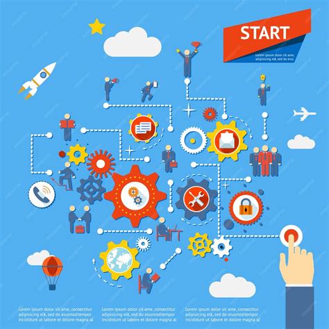 비즈니스 프로세스 다이어그램 Infographics 벡터 일러스트 레이 션 시작 무료 벡터