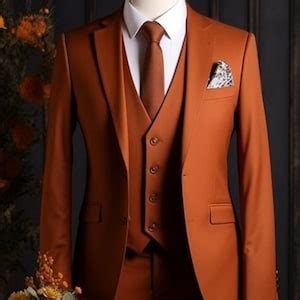 Men S Suit Elegant Rust Color Three Piece Suit For Men Formal Wedding Attire Tailored Fit Etsy