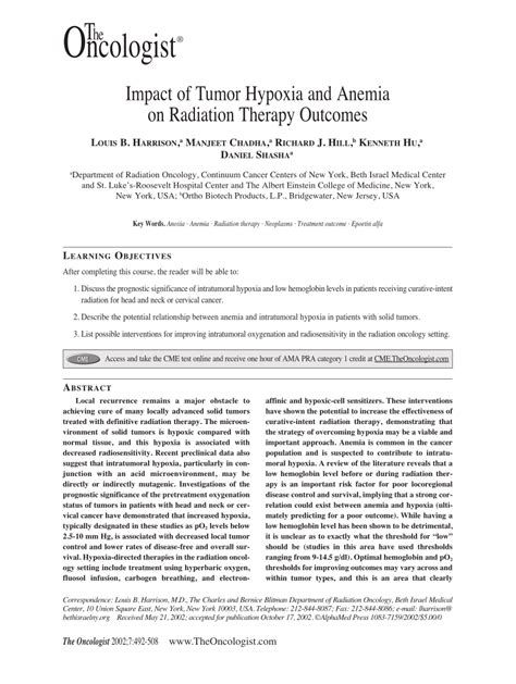 Pdf Impact Of Tumor Hypoxia On Radiation Therapy Outcomes