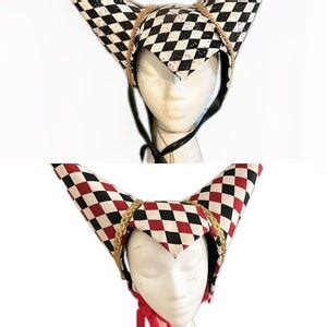 Jester Doble Horn Headpiece Handmade Costume Hat Renaissance Carnival