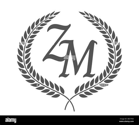 Initial Letter Z And M Zm Monogram Logo Design With Laurel Wreath