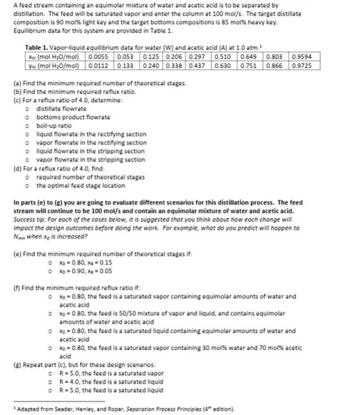 A Feed Stream Containing An Equimolar Mixture Of