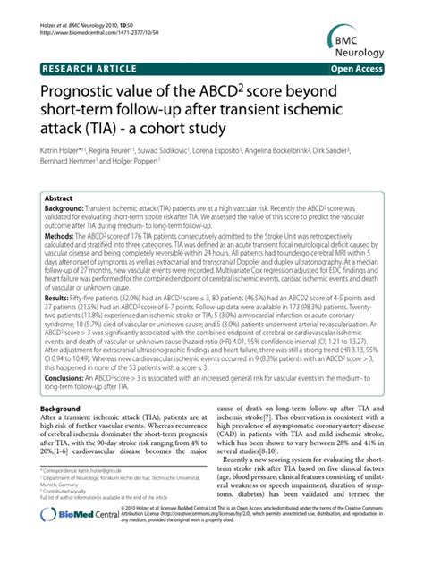 Prognostic Value Of The Abcd Score Beyond Short Term Follow Up After Transient Ischemic Attack