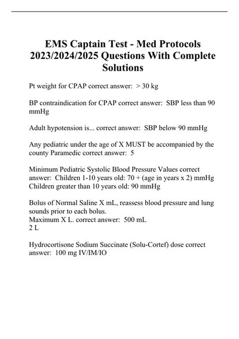 Ems Captain Test Med Protocols 2023 2024 2025 Questions With Complete Solutions Ems Stuvia Us