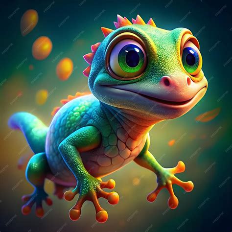 A Colorful Cartoon Illustration Of A Lizard Sad Cosmic Theme Premium