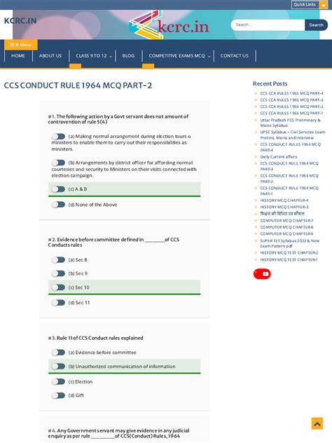 Ccs Conduct Rule 1964 Mcq Part 2 Kcrc In Pdf Governance Justice