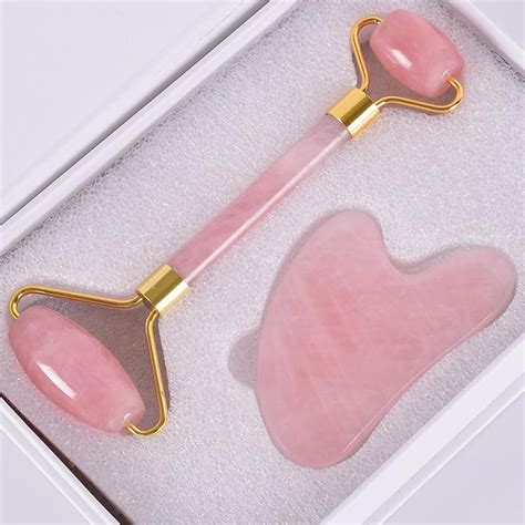 2019 Jade Roller Gua Sha Tool Set Acupuncture Scraping Natural Rose