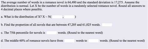 Solved The Average Number Of Words In A Romance Novel Is Chegg Com