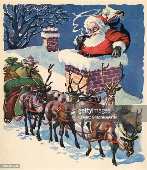 Illustration Of Santa Claus Going Down A Chimney With His Sack Of