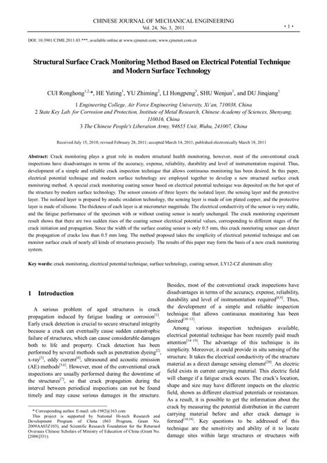 Pdf Structural Surface Crack Monitoring Method Based On Electrical Potential Technique And