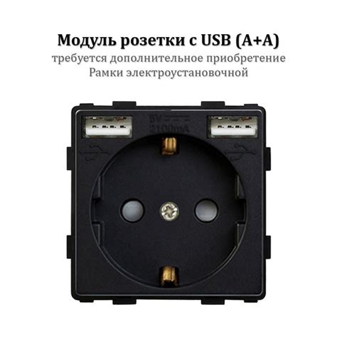 Розетка (модуль без рамки) электрическая с 2 USB (Type A + Type A) с ...