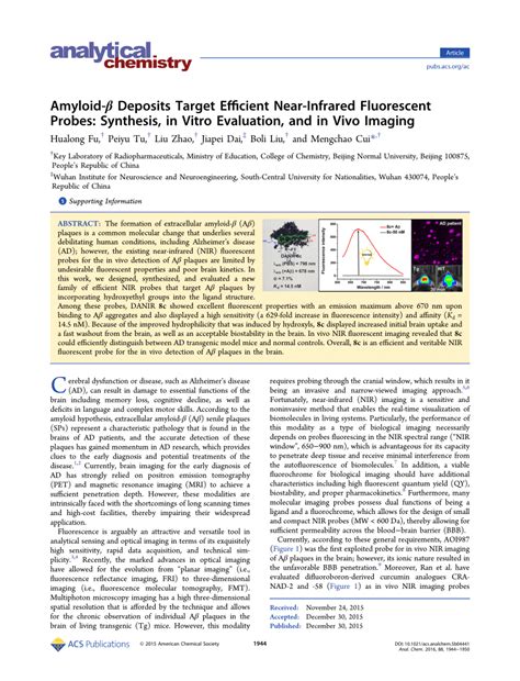 Pdf Amyloid β Deposits Target Efficient Near Infrared Fluorescent Probes Synthesis In Vitro
