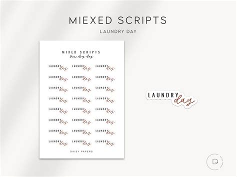 Laundry Day Mixed Scripts Planner Script Stickers Minimal And Functional