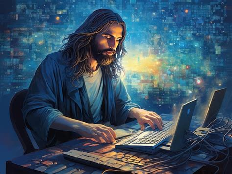 Jesus Christ As Programmer Of Life Cool Illustration Comic Style Premium Ai Generated Image