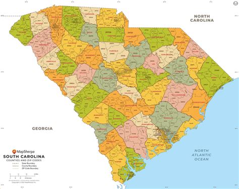 South Carolina Zip Code Map With Counties American Map Store