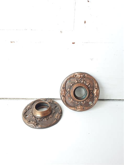 Victorian Era Cast Bronze Design Door Knob Rosettes Doorknob Collar R