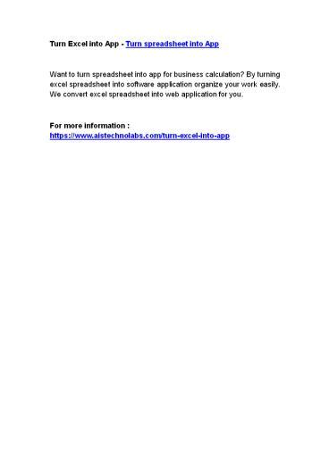 Ppt Turn Excel Into App Turn Spreadsheet Into App Powerpoint Presentation Free To Download