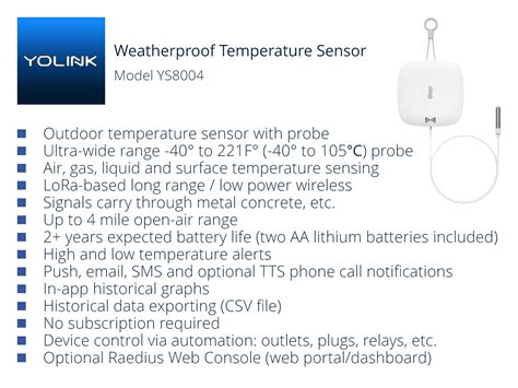 Yolink Weatherproof Fluid Air Surface Extreme High Low Temperature Sensor