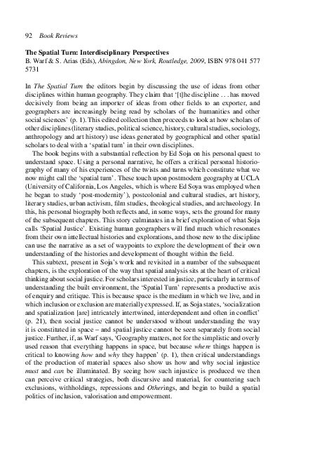Pdf A Review Of “the Spatial Turn Interdisciplinary Perspectives”