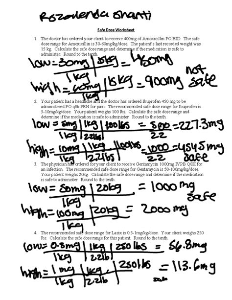 Body Weight And Safe Dose Calculations Dimensional Analysis Guide Studocu